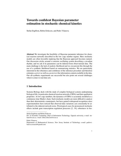 Pdf Towards Confident Bayesian Parameter Estimation In Stochastic Chemical Kinetics