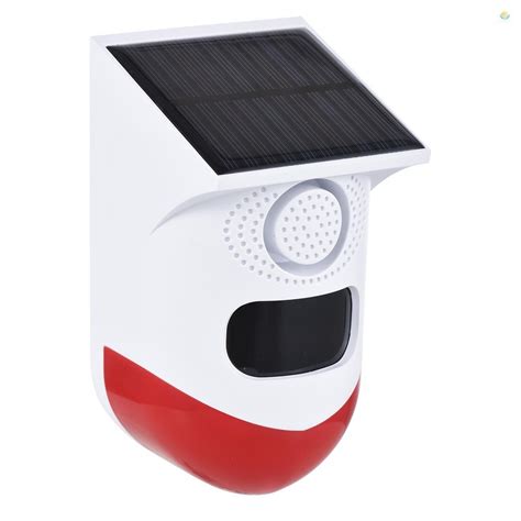 Solar Motion Sensor Alarm Outdoor Solar Alarm 120db Loud Siren Led Strobe Lights Sound Security