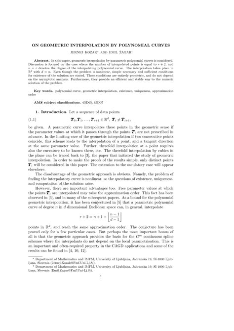Pdf On Geometric Interpolation By Polynomial Curves