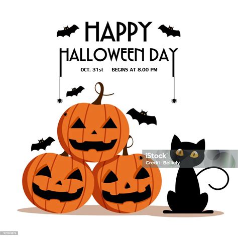 해피 할로윈 데가 박쥐와 텍스트 귀여운 호박에 거미 미소 짜증 무서운 하지만 귀 엽 고 검은 고양이 파티 흰색 배경 벡터 일러스트 레이 션 기호 요소 격리 검은색에 대한