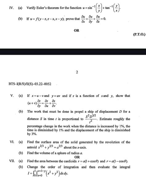 IV A Verify Eulers Theorem For The Function U StudyX