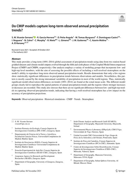 Pdf Do Cmip Models Capture Long Term Observed Annual Precipitation Trends