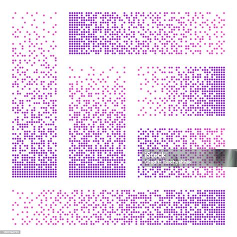 픽셀 분해 붕괴 효과 다채로운 둥근 모양으로 만든 다양한 직사각형 요소 분산 된 점선 패턴 간단한 입자가 있는 모자이크 텍스처 벡터 일러스트레이션 빛바랜에 대한 스톡 벡터