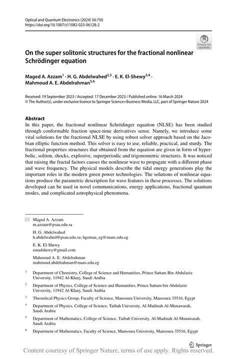 On The Super Solitonic Structures For The Fractional Nonlinear Schrödinger Equation Request Pdf