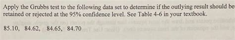 Solved Apply The Grubbs Test To The Following Data Set To