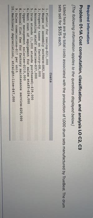 Solved Required Information Problem 01 1a Cost Computation