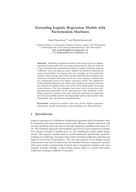 PDF Extending Logistic Regression Models With Factorization Machines