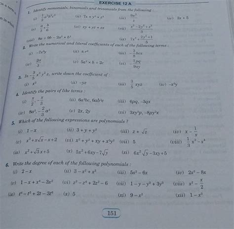 Exercise 12 A 1 Identify Monomials Binomials And Trinomials From The Fo