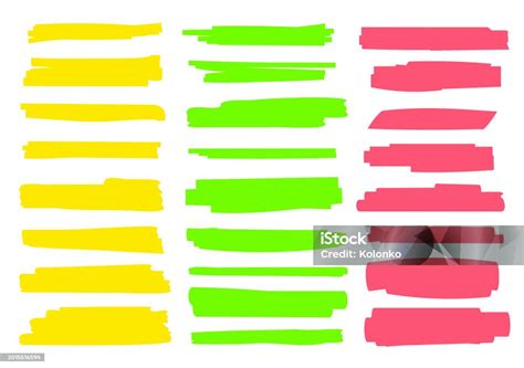 하이라이트 브러시 밑줄 노란색 빨간색 파란색 마커 벡터 펜 획 Highligher 색상 세트입니다 형광펜에 대한 스톡 벡터 아트 및 기타 이미지 Istock