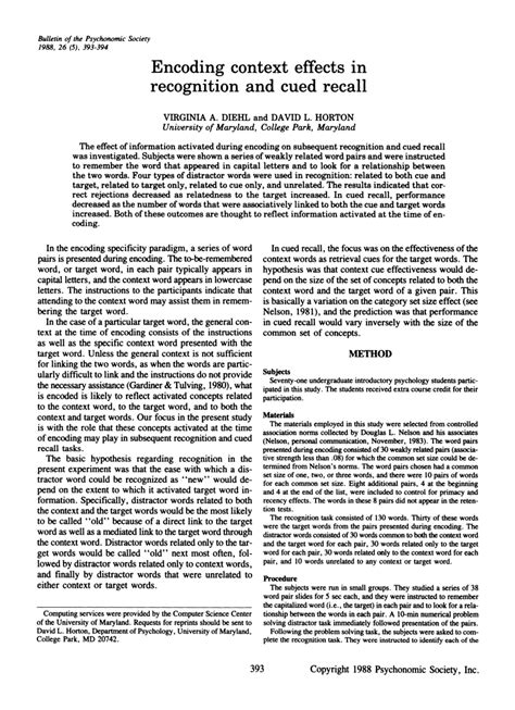 Pdf Encoding Context Effects In Recognition And Cued Recall