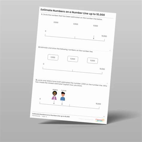 Year 4 Estimate Numbers On A Number Line Up To 10 000 Homework Resource Classroom Secrets