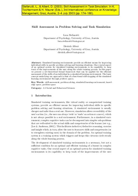 Pdf Skill Assessment In Problem Solving And Task Simulation