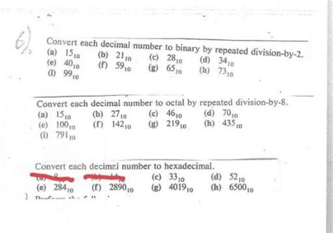 Solved Convert Each Decimal Number To Binary By Repeated