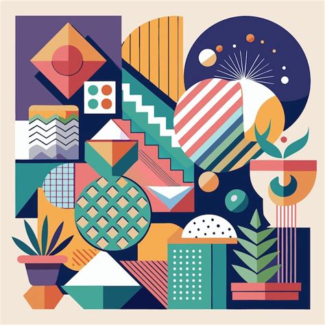 Abstract Geometric Pattern With Plants And A Staircase Premium Ai Generated Vector