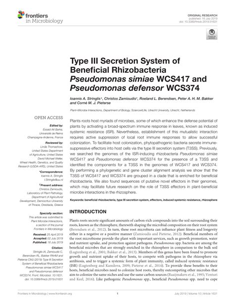 Pdf Type Iii Secretion System Of Beneficial Rhizobacteria Pseudomonas