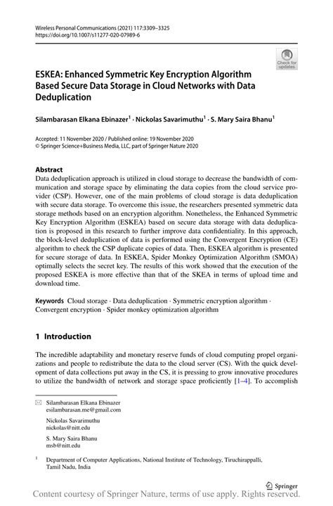Eskea Enhanced Symmetric Key Encryption Algorithm Based Secure Data Storage In Cloud Networks
