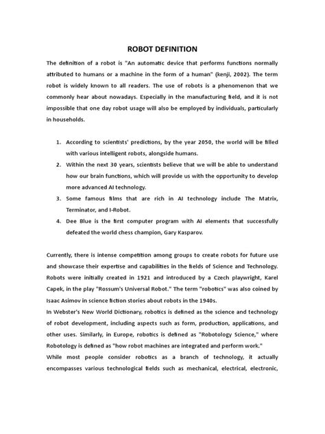 Robot Definition Pdf Robotics Robot