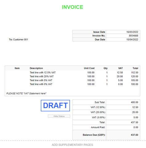 Subtotal On Invoice With Itemised Vat Planned Quickfile