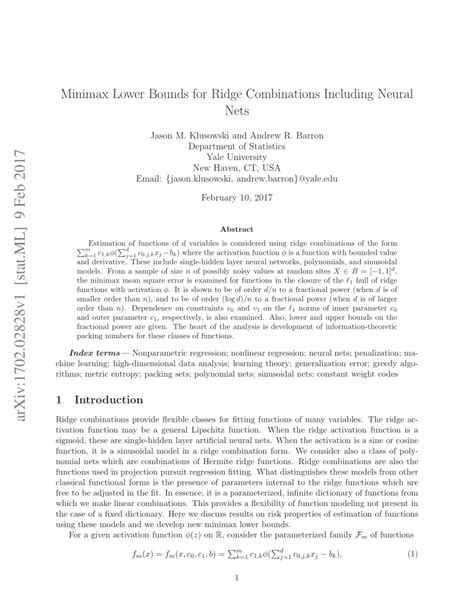 Pdf Minimax Lower Bounds For Ridge Combinations Including Neural Nets