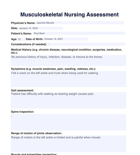 Musculoskeletal Nursing Assessment And Example Free Pdf Download