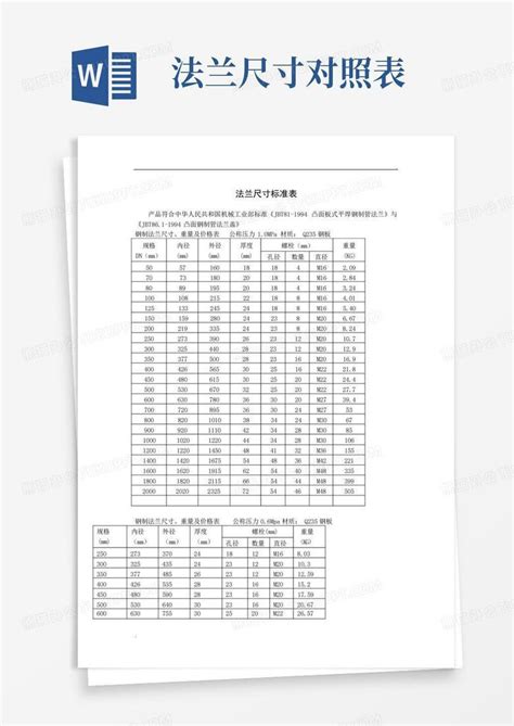 法兰尺寸对照表word模板下载编号lvywmxpb熊猫办公