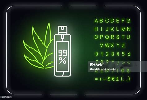 에어로졸 네온 라이트 아이콘입니다 알로에 베라 비상 스프레이 식물 성 헤어 스프레이 천연 화장품 외부 빛나는 효과 알파벳 숫자