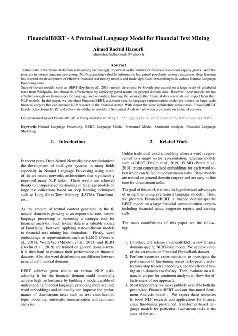 PDF FinancialBERT A Pretrained Language Model For Financial Text Mining