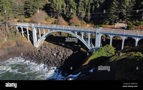 Aerial Drone Photo Of The Ben Jones Bridge Outside Depoe Bay On The