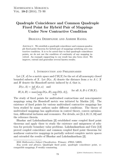 Pdf Quadruple Coincidence And Common Quadruple Fixed Point For Hybrid Pair Of Mappings Under