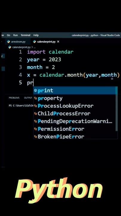 Calendar Print In Python Python Program To Display Calendar Python Cod Viral Shorts Youtube