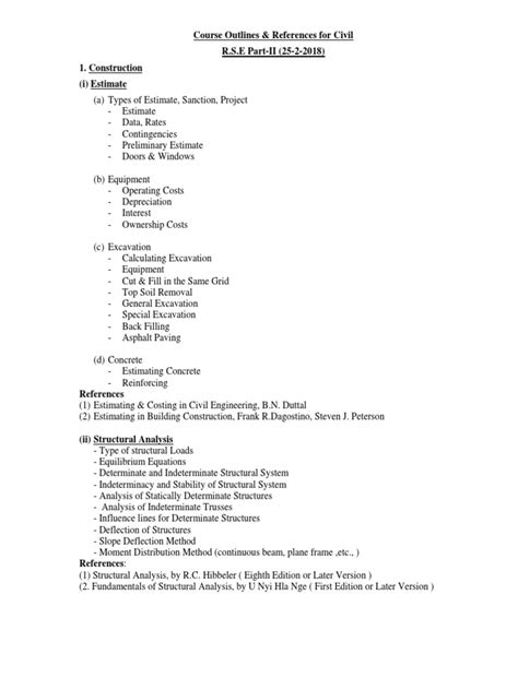Civil Engineering Course Outlines And References Pdf Geotechnical