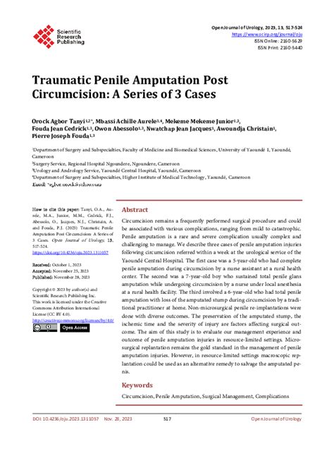 Pdf Traumatic Penile Amputation Post Circumcision A Series Of 3 Cases