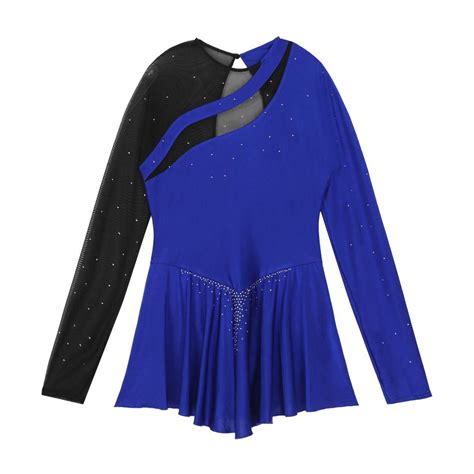 Buy Women Long Sleeve Sparkling Rhinestone Decor Mesh Patchwork Leotard