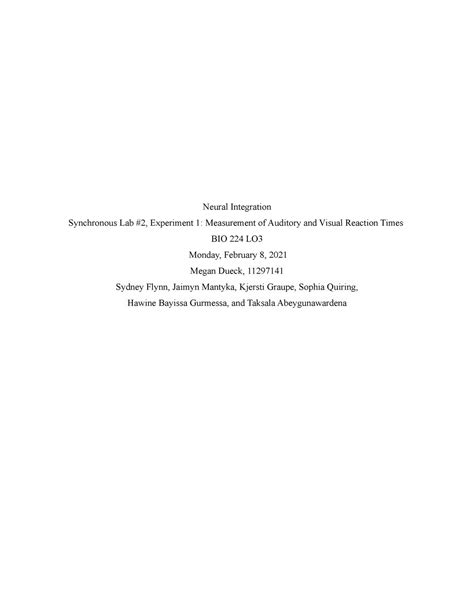 Synchronous Lab 2 Lab 2 Experiment 1 Neural Integration Synchronous Lab 2 Experiment 1