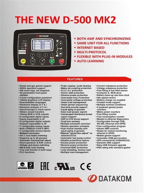 Genset Controller Datakom D500 Mk2 Data Sheet Pdf Mains Electricity