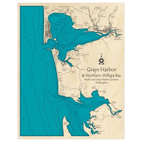 Grays Harbor And Northern Willapa Bay 3d Custom Wood Map Lake Art Llc