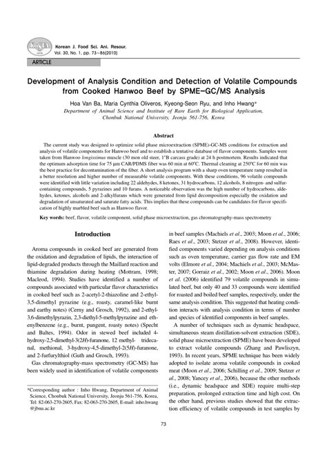 Pdf Development Of Analysis Condition And Detection Of Volatile Compounds From Cooked Hanwoo