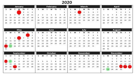 Почивни дни 2020 година