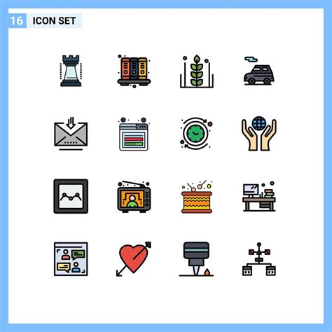 Set Of 16 Vector Flat Color Filled Lines On Grid For Download Transport Autumn Car Wheat