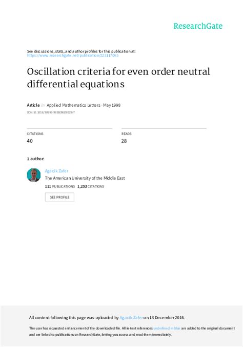 Pdf Oscillation Criteria For Even Order Neutral Differential Equations