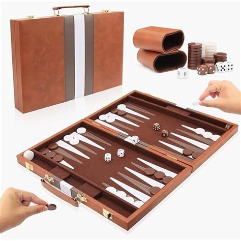 18inch Backgammon Set Classic Board Game Premium Leather Case Portable Game Set Big W