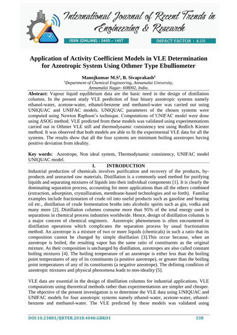 Pdf Application Of Activity Coefficient Models In Vle · 24