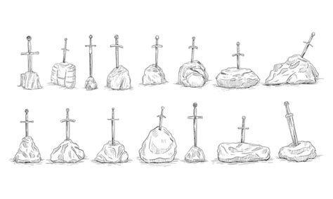 Premium Vector Sword In Stone Handdrawn Collection