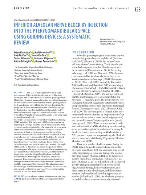 Pdf Inferior Alveolar Nerve Block By Injection Into The Pterygomandibular Space Using Guiding