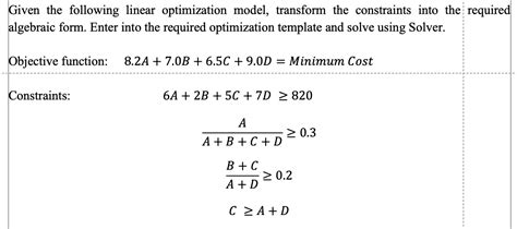 Solved Given The Following Linear Optimization Model