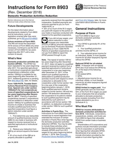 Download Instructions For Irs Form 8903 Domestic Production Activities
