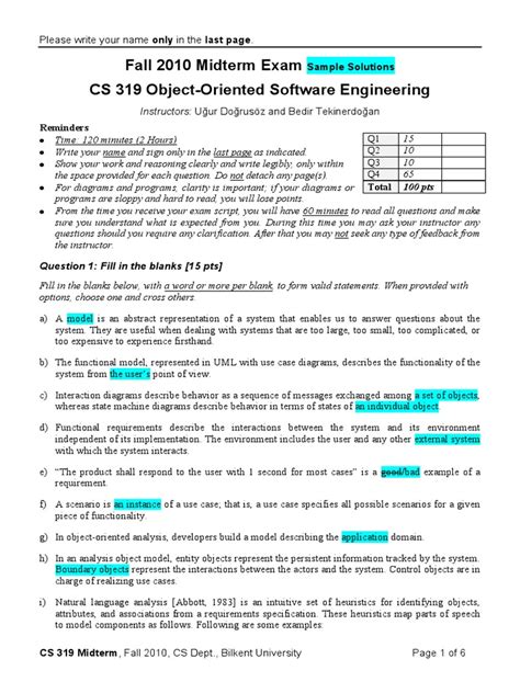 Fall 2010 Midterm Exam Cs 319 Object Oriented Software Engineering Pdf Class Computer