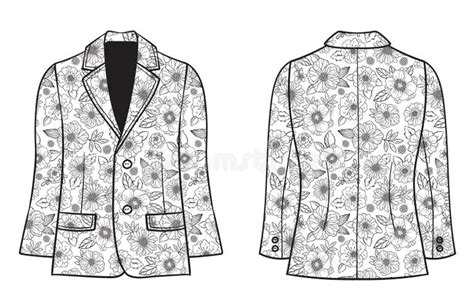A Detailed Vector Illustration Of A Floral Patterned Blazer Shown From Both Front And Back