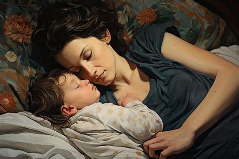 Madre E Hijo Durmiendo En La Cama En Casa El Concepto De Relaciones Familiares Y Valores