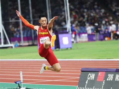 中国选手王嘉男以8米22获得男子跳远冠军